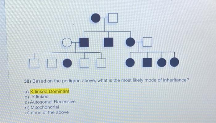 Solved 30) Based on the pedigree above, what is the most | Chegg.com
