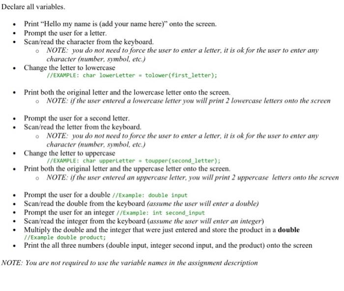 Solved Declare all variables. • Print "Hello my name is (add | Chegg.com