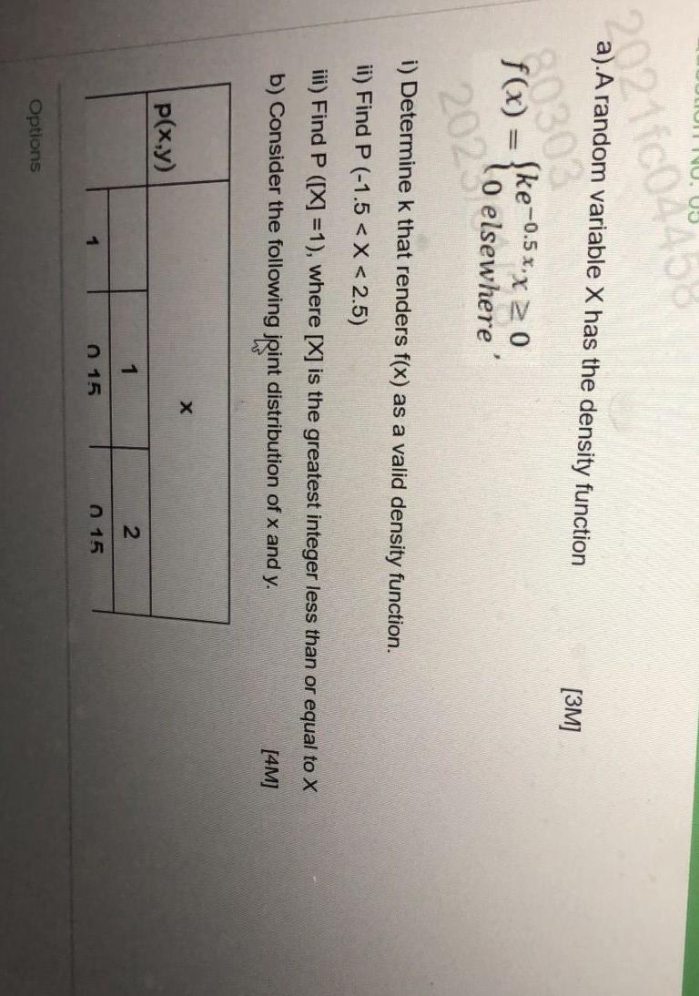 Solved a). A random variable X has the density function [3M] | Chegg.com