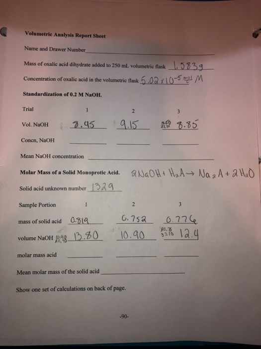 EXPERIMENT 12: VOLUMETRIC ANALYSIS Procedure | Chegg.com