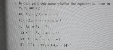 Solved In each part. determine whether the equation is | Chegg.com