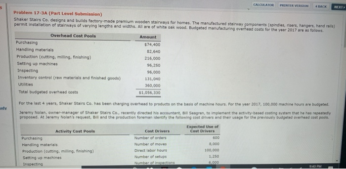 Solved CALCULATOR PRINTER VERSION BACK NEXT Problem 17-3A | Chegg.com