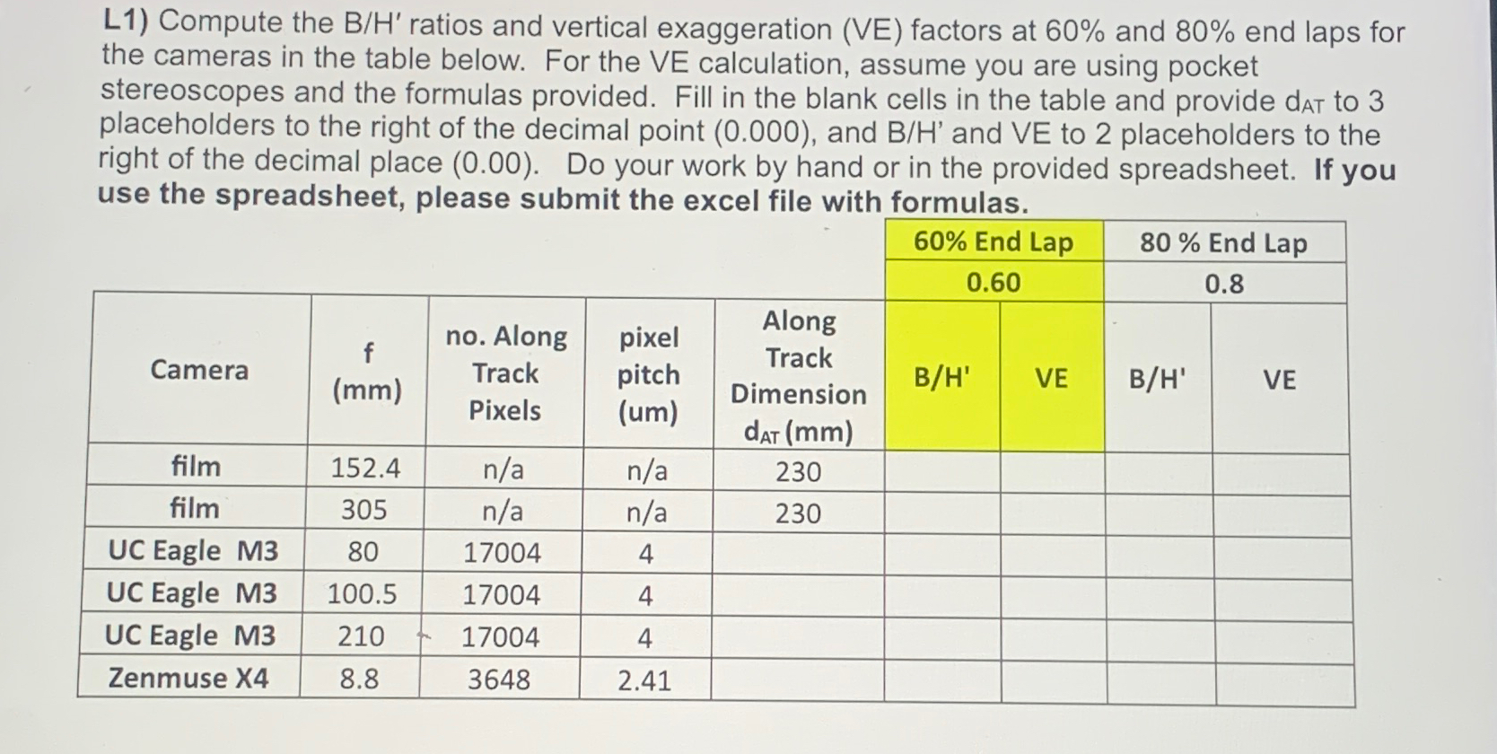 L1) ﻿Compute the BH' ﻿ratios and vertical | Chegg.com
