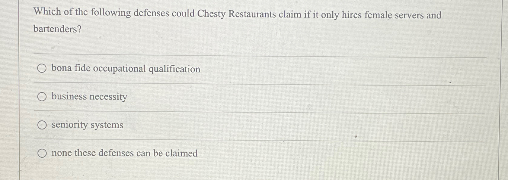 Solved Which of the following defenses could Chesty | Chegg.com