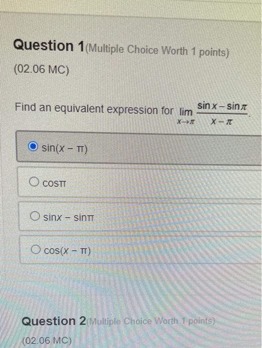 Solved Question 1 Multiple Choice Worth 1 points) (02.06 MC) | Chegg.com