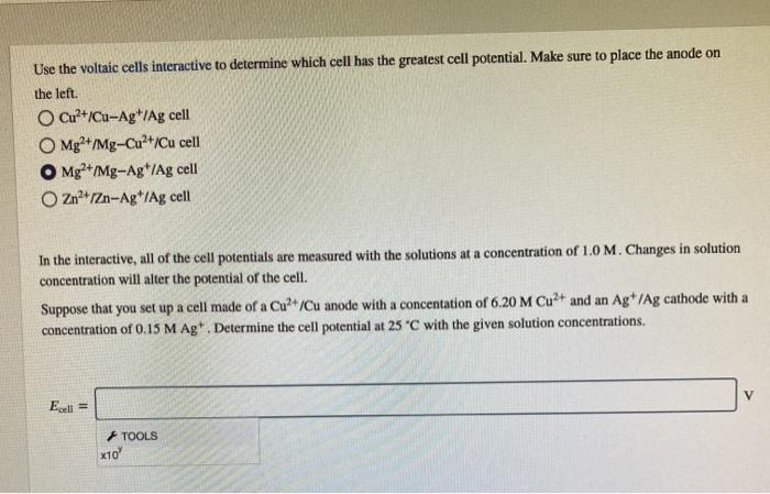 Solved Use the voltaic cells interactive to determine which | Chegg.com
