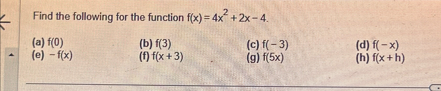 Solved Find the following for the function | Chegg.com