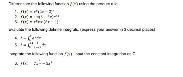 Solved Differentiate the following function f(x) using the | Chegg.com