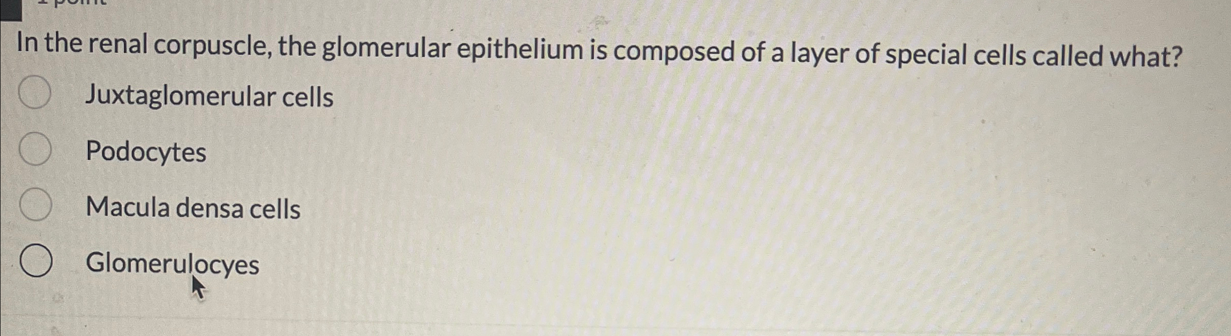 Solved In the renal corpuscle, the glomerular epithelium is | Chegg.com