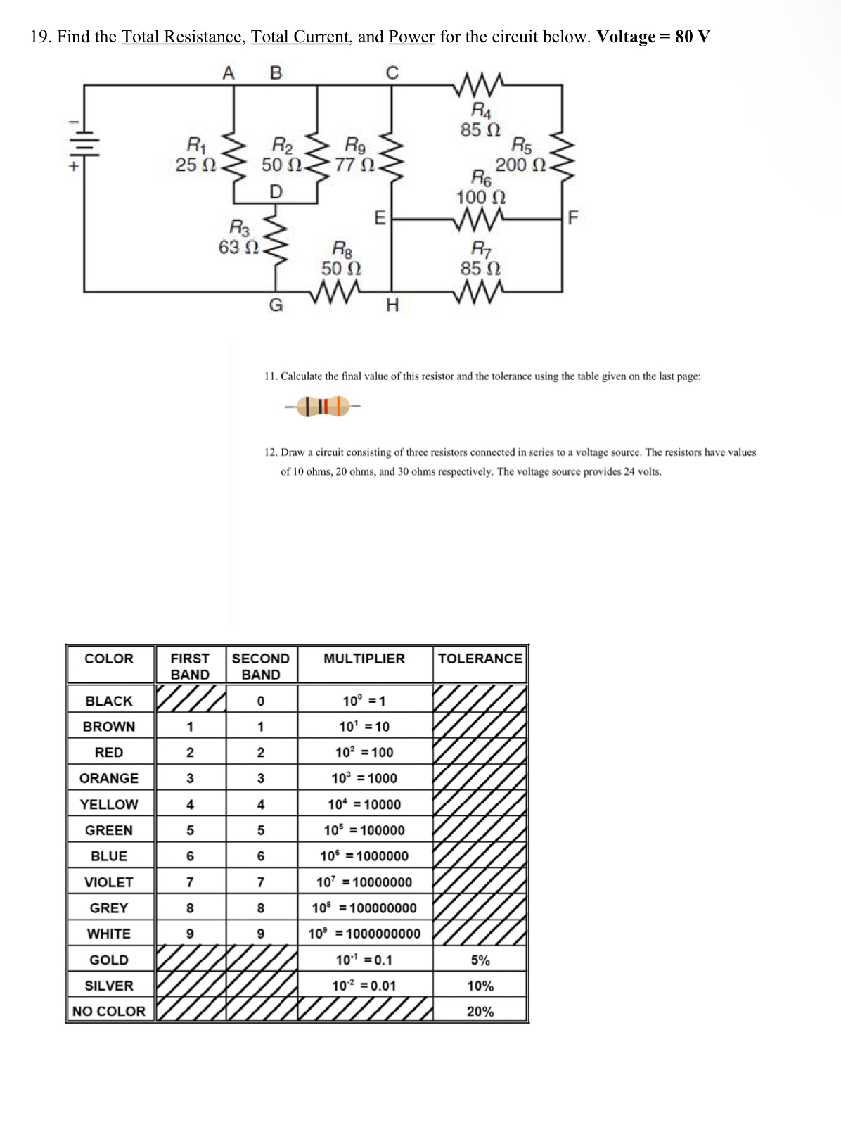 Find the Total Resistance, Total Current, and Power | Chegg.com