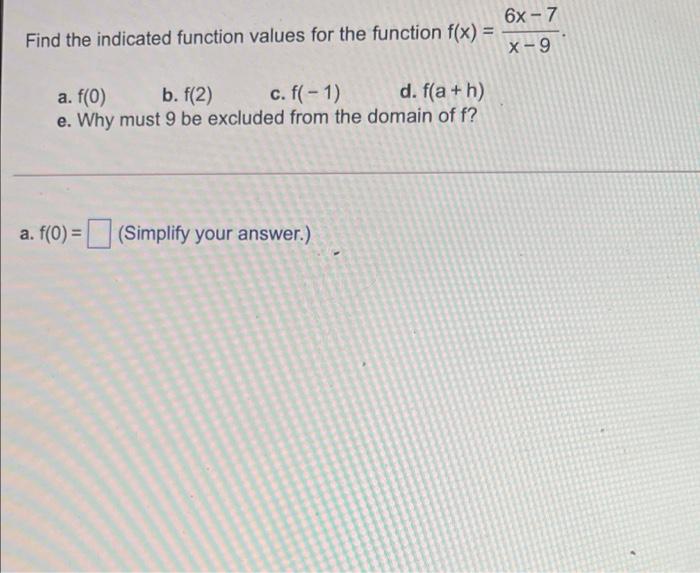 Solved Find the indicated function values for the function | Chegg.com