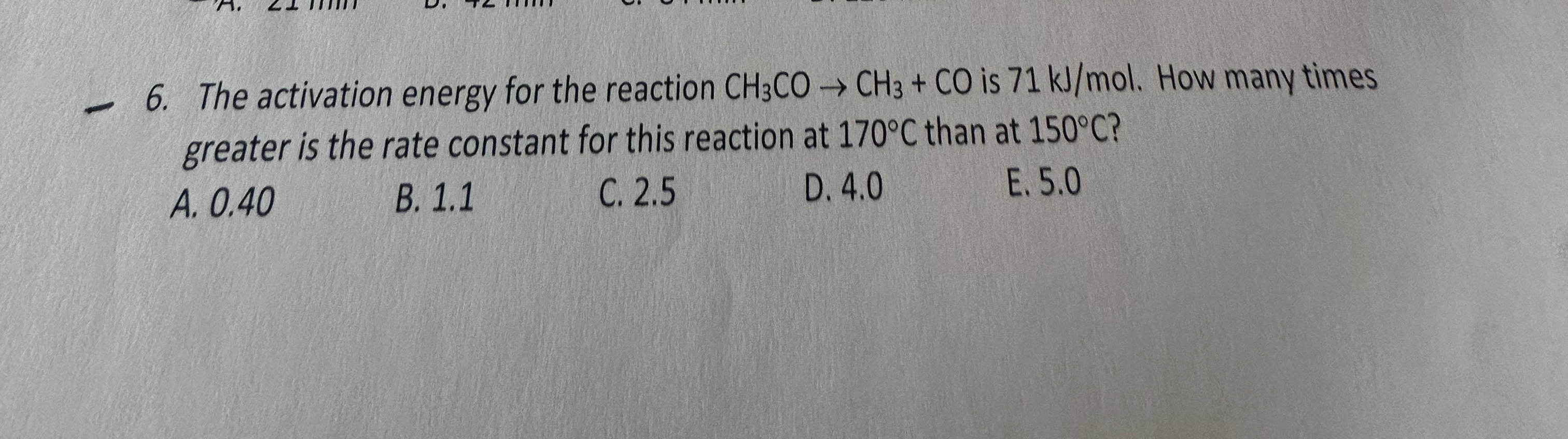 Solved The activation energy for the reaction CH3CO→CH3+CO | Chegg.com