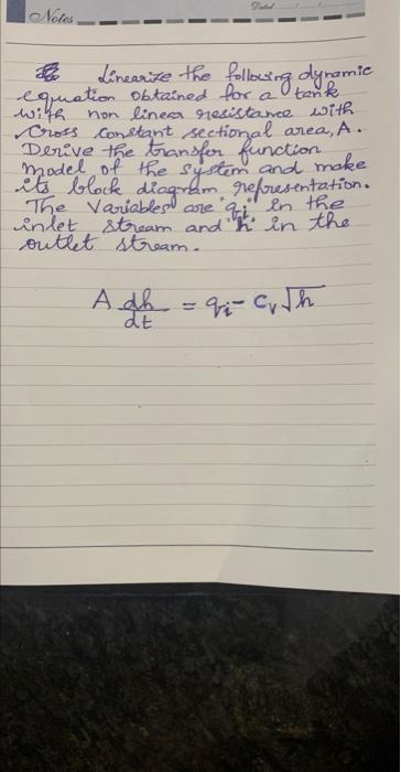 Solved Linearize the following dynamic equation obtained for | Chegg.com