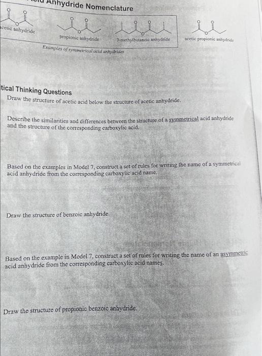Solved ydride Nomenclature Li cetic anhydride be use | Chegg.com