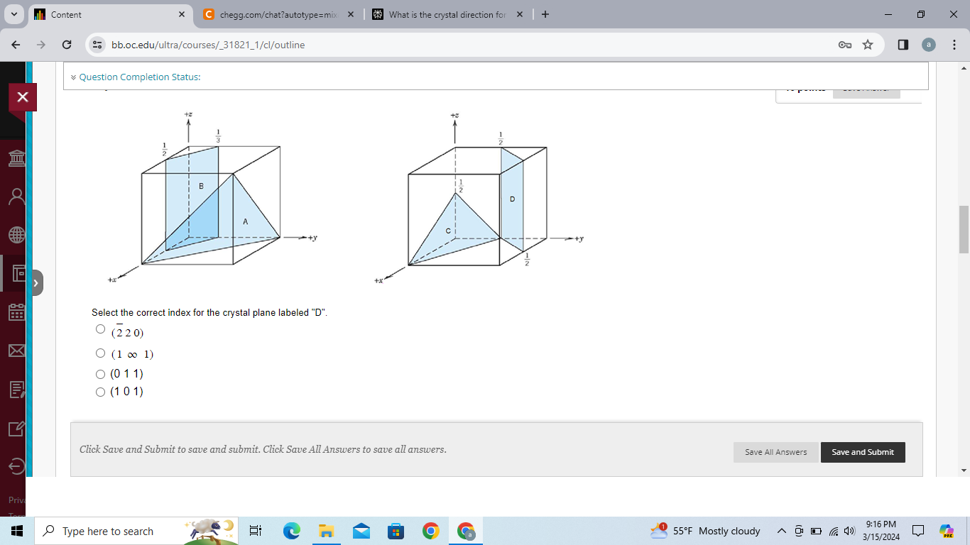 Solved Select the correct index for the crystal plane | Chegg.com