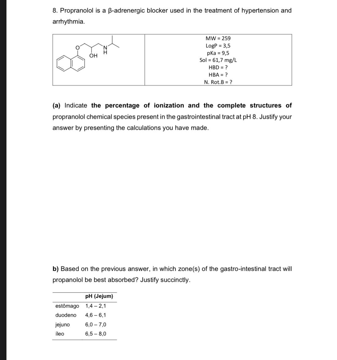 Solved Propranolol is a β-adrenergic blocker used in the | Chegg.com