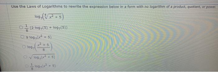Solved Use the Laws of Logarithms to rewrite the expression | Chegg.com