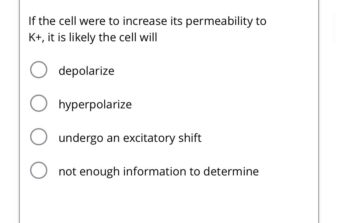 Solved If the cell were to increase its permeability toK+, | Chegg.com