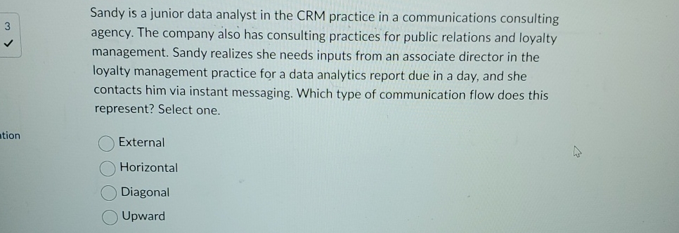 Solved Sandy is a junior data analyst in the CRM practice in | Chegg.com