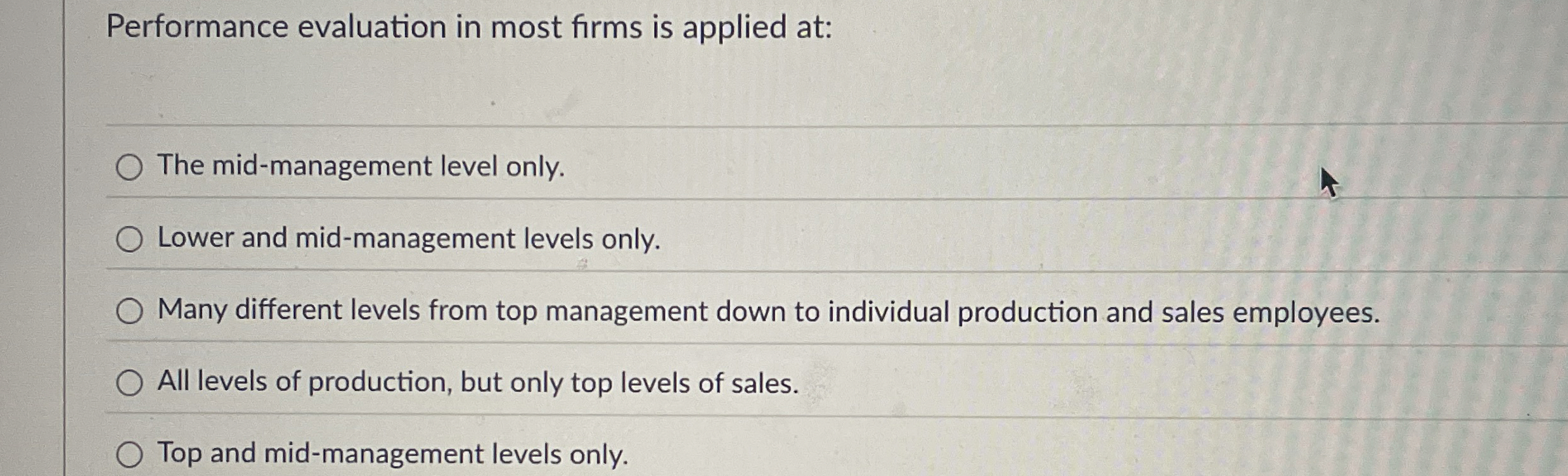Solved Performance evaluation in most firms is applied | Chegg.com