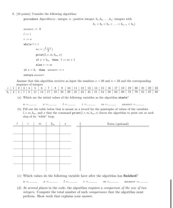 Solved i by 8. [10 points] Consider the following algorithm: | Chegg.com