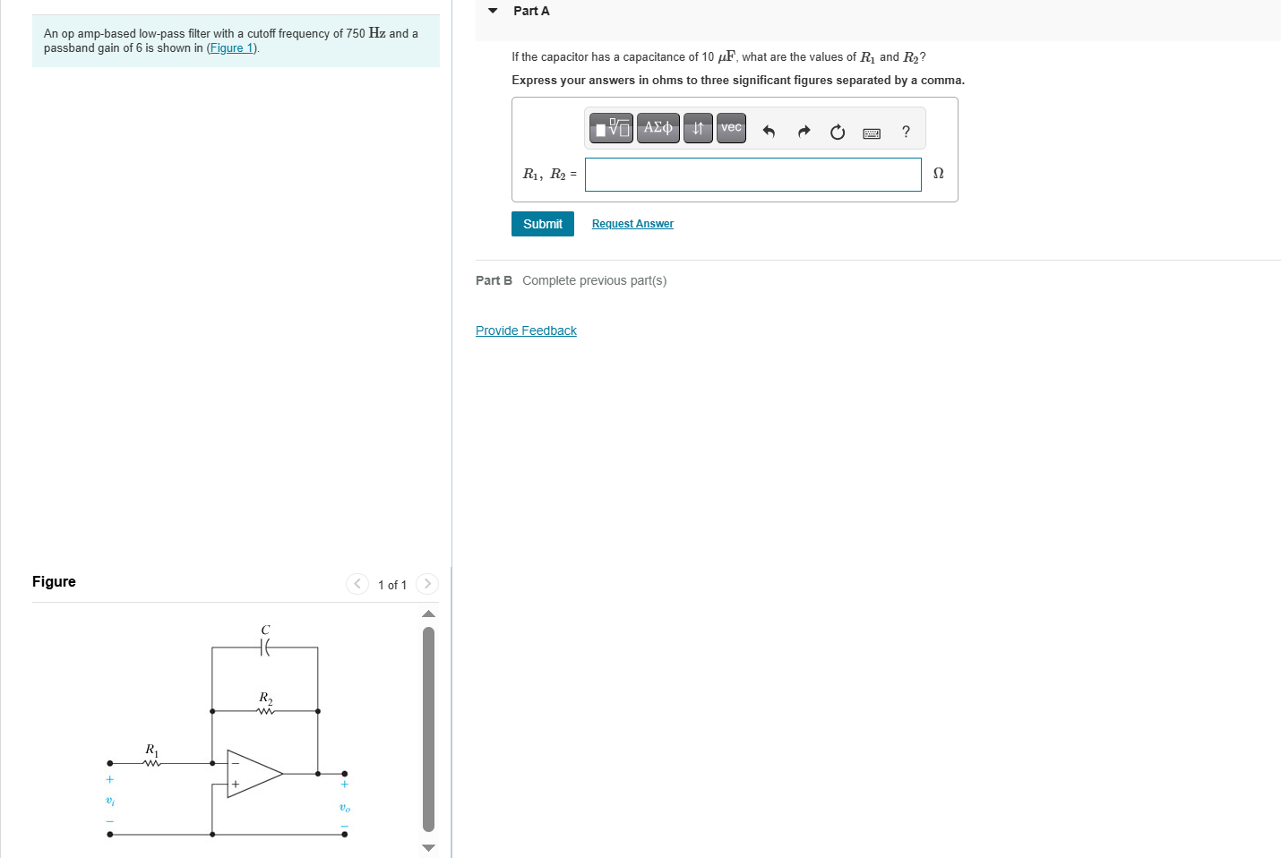 Solved An op amp-based low-pass filter with a cutoff | Chegg.com