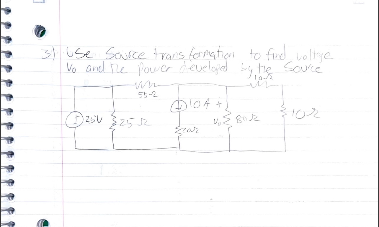 Solved Use source transformation to find voltage vo and the | Chegg.com Solved Use source transformation to find voltage vo and the | Chegg.com