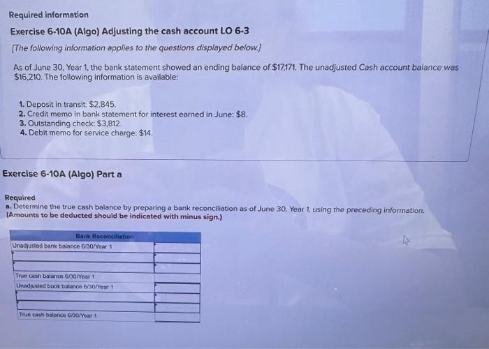 Solved Required information Exercise 6.10A (Algo) Adjusting | Chegg.com