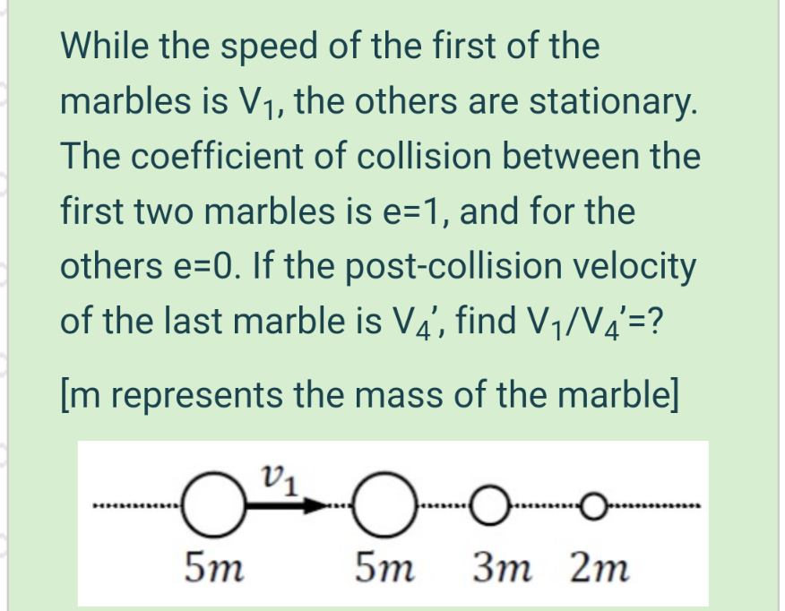 Solved While the speed of the first of the marbles is V1, | Chegg.com