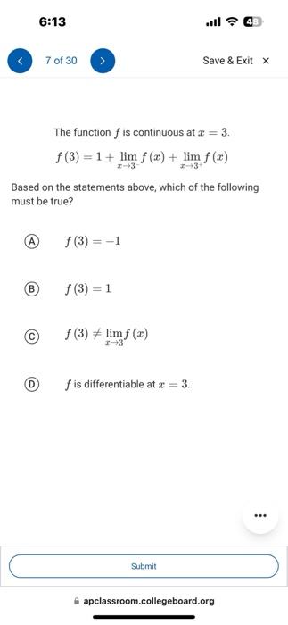 Solved The function f is continuous at x=3. | Chegg.com