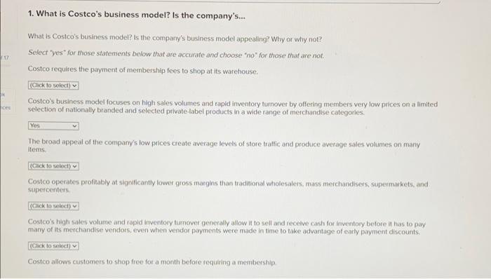 Solved 1. What is Costco's business model? Is the | Chegg.com