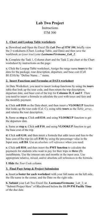 Lab Two Project Instructions ITM 300 1. Chart and | Chegg.com