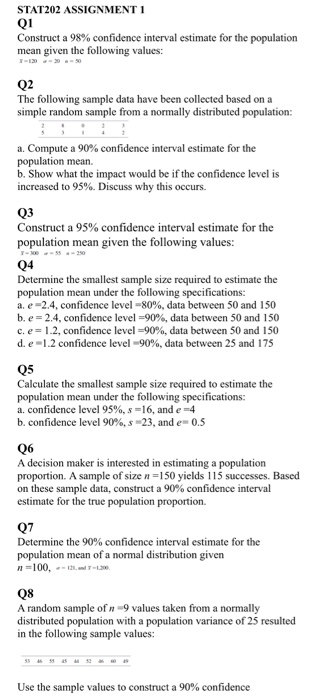 Solved Q1Construct a 98% confidence interval estimate for | Chegg.com