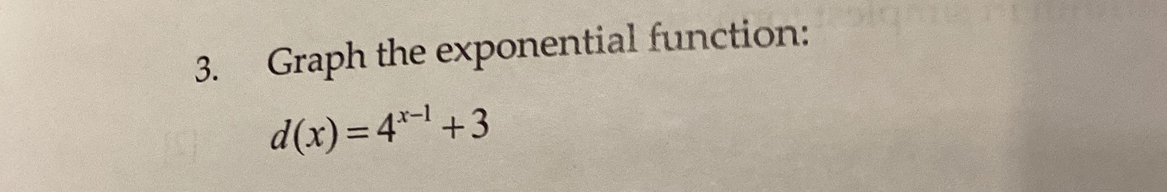 Solved Graph the exponential function:d(x)=4x-1+3 | Chegg.com