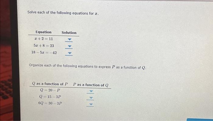 Solved Solve each of the following equations for x. Organize | Chegg.com
