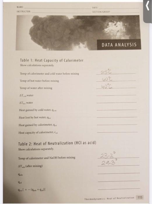 Solved NAME INSTRUCTOR DATE SECTION GROUP DATA ANALYSIS | Chegg.com