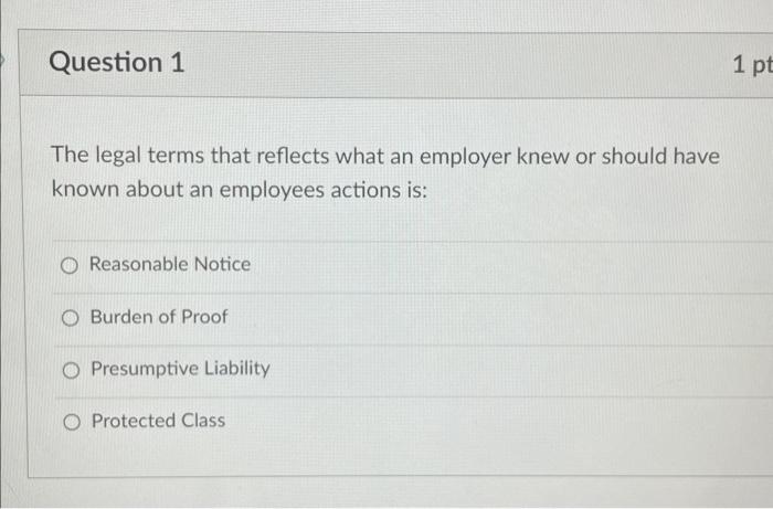 Solved The legal terms that reflects what an employer knew | Chegg.com