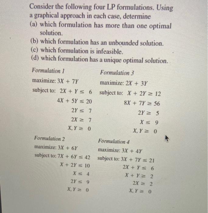 Solved Consider the following four LP formulations. Using a | Chegg.com