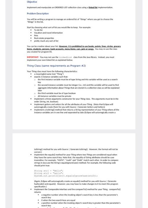 Objective htglement and manipulate an ORDERED LIST | Chegg.com