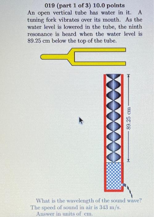 Solved 019 (part 1 of 3 ) 10.0 points An open vertical tube | Chegg.com