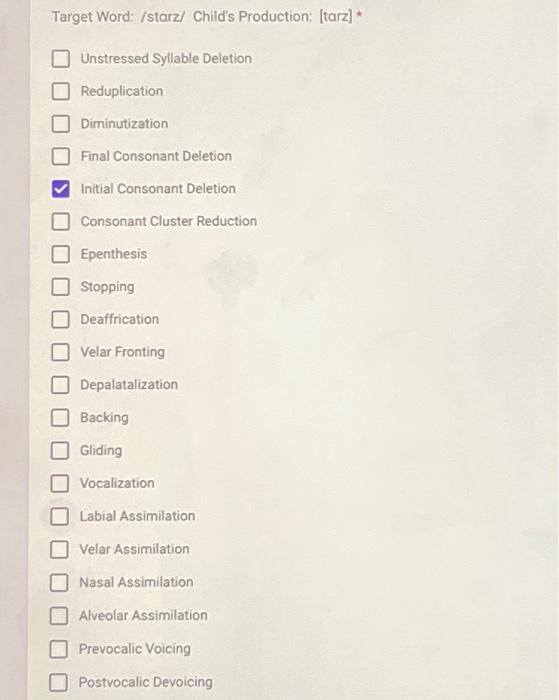 Target Word: /starz/ Child's Production: [tarz] * | Chegg.com