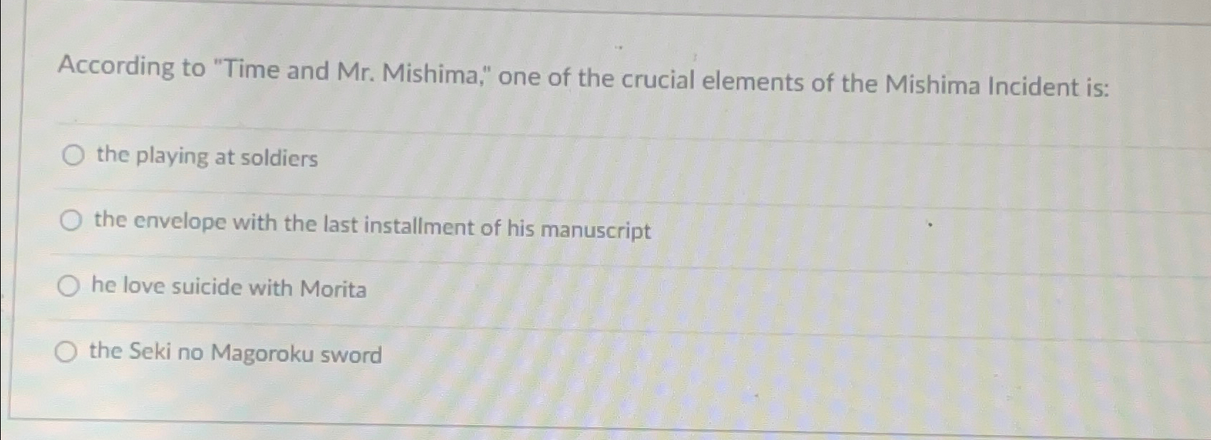 Solved According to "Time and Mr. ﻿Mishima," one of the | Chegg.com
