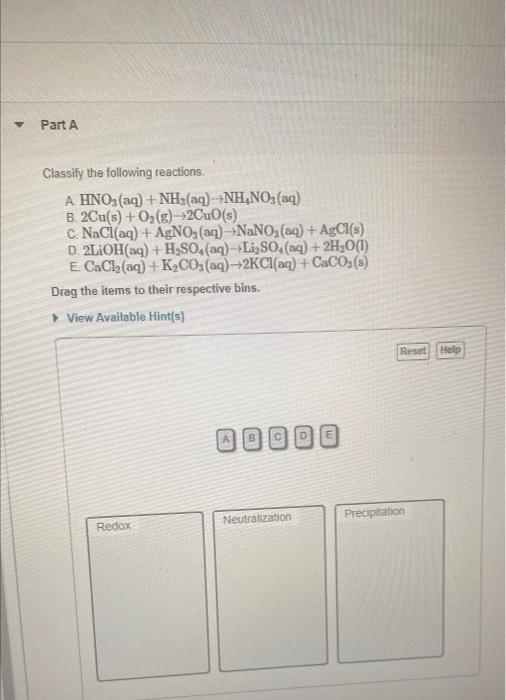 Solved Classify the following reactions. A. | Chegg.com