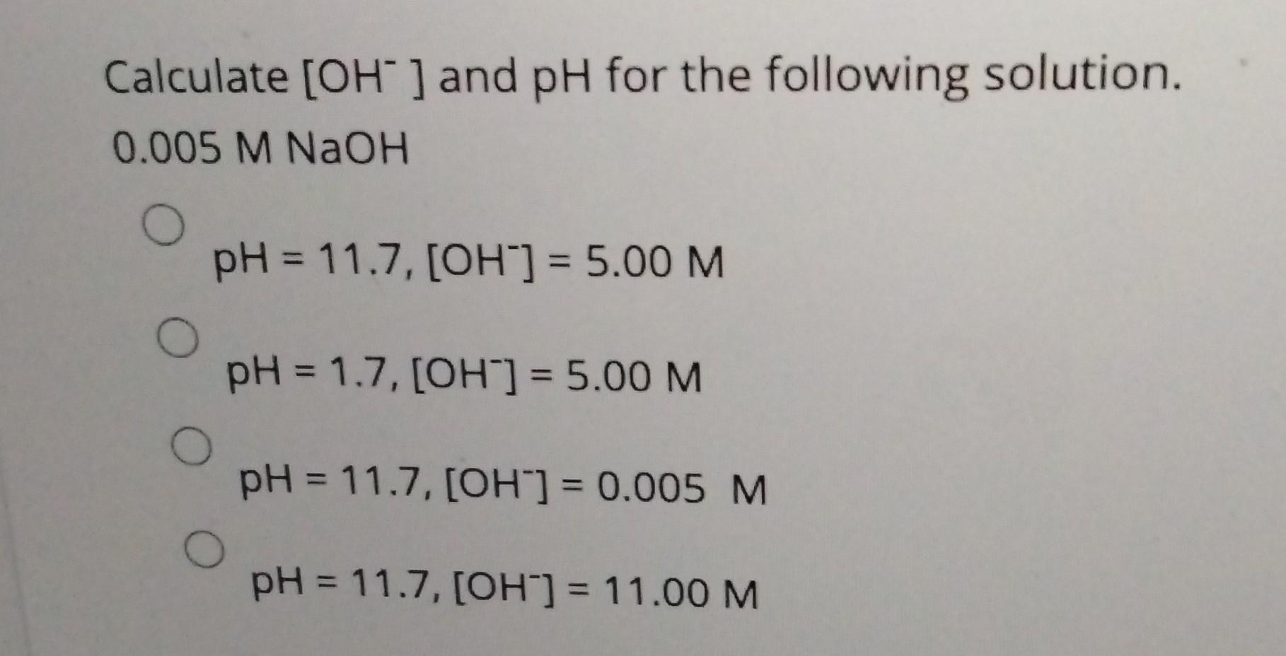 Solved Calculate [OH−]and pH for the following solution. | Chegg.com
