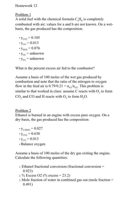 Solved Problem 1 A solid fuel with the chemical formula C2Hb | Chegg.com