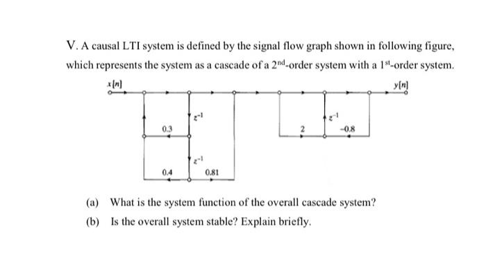 Solved V. A causal LTI system is defined by the signal flow | Chegg.com