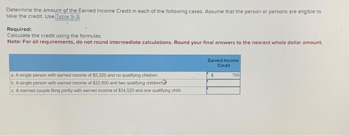 Solved Determine the amount of the Earned Income Credit in | Chegg.com