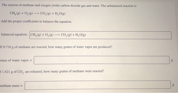 Ch4 O2 Co2 H2o Balanced Equation Methane