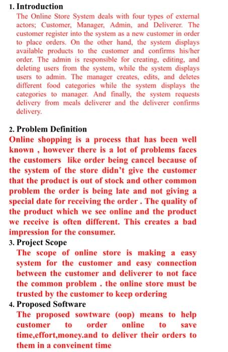 Solved 1. Introduction The Online Store System deals with | Chegg.com