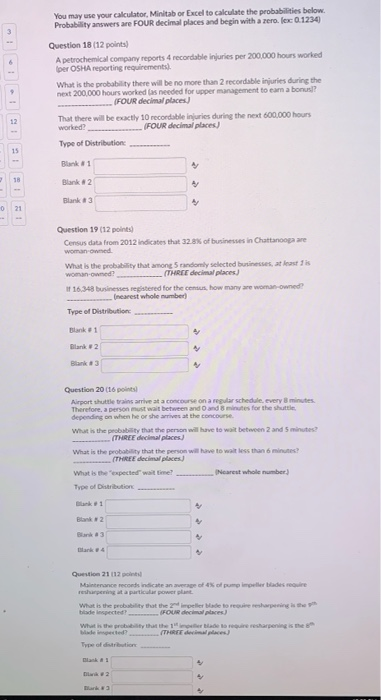 Solved You may use your calculator, Minitab or Excel to | Chegg.com